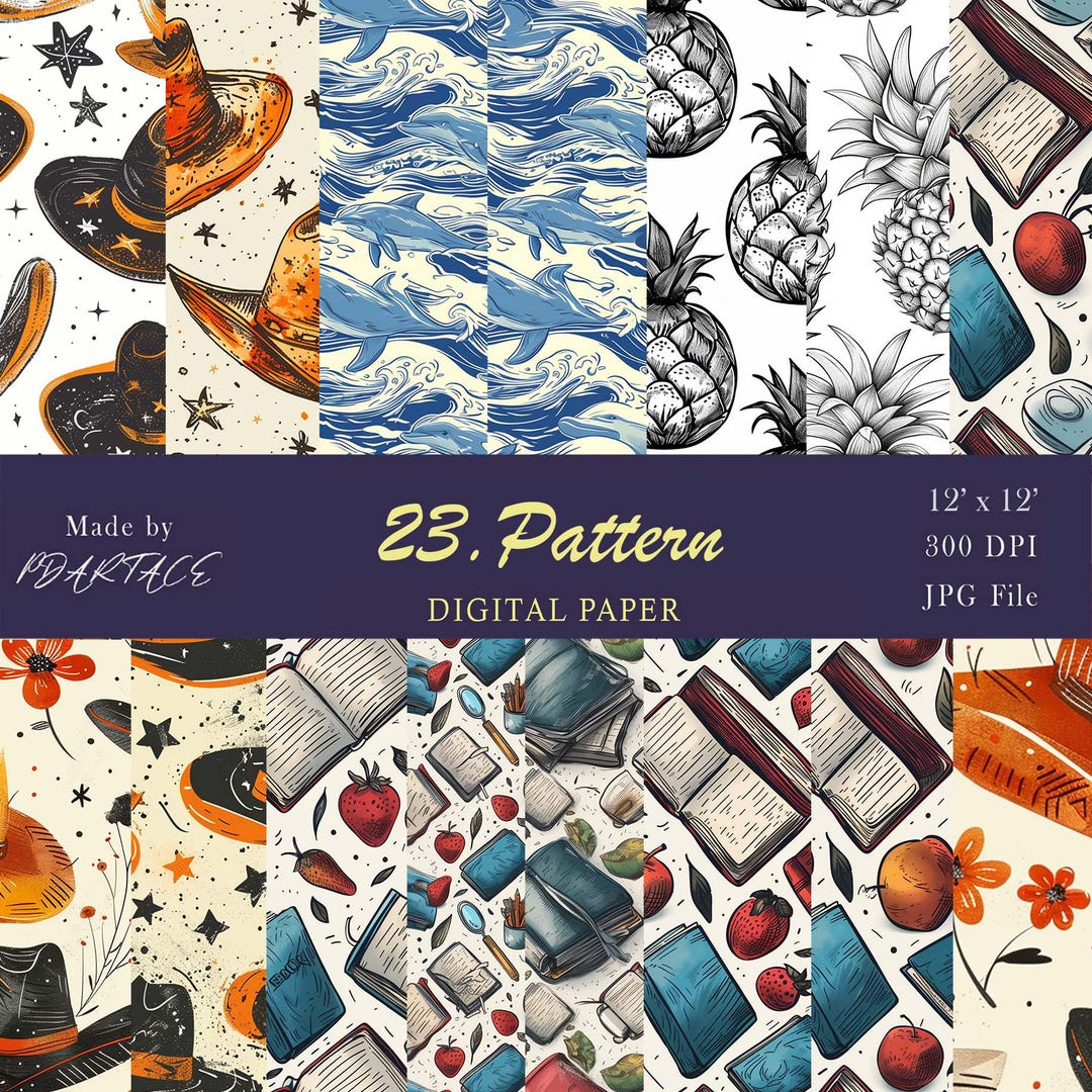 Hand Drawn 1 Digital Paper Pack - 23 Seamless JPG Patterns - Instant ...