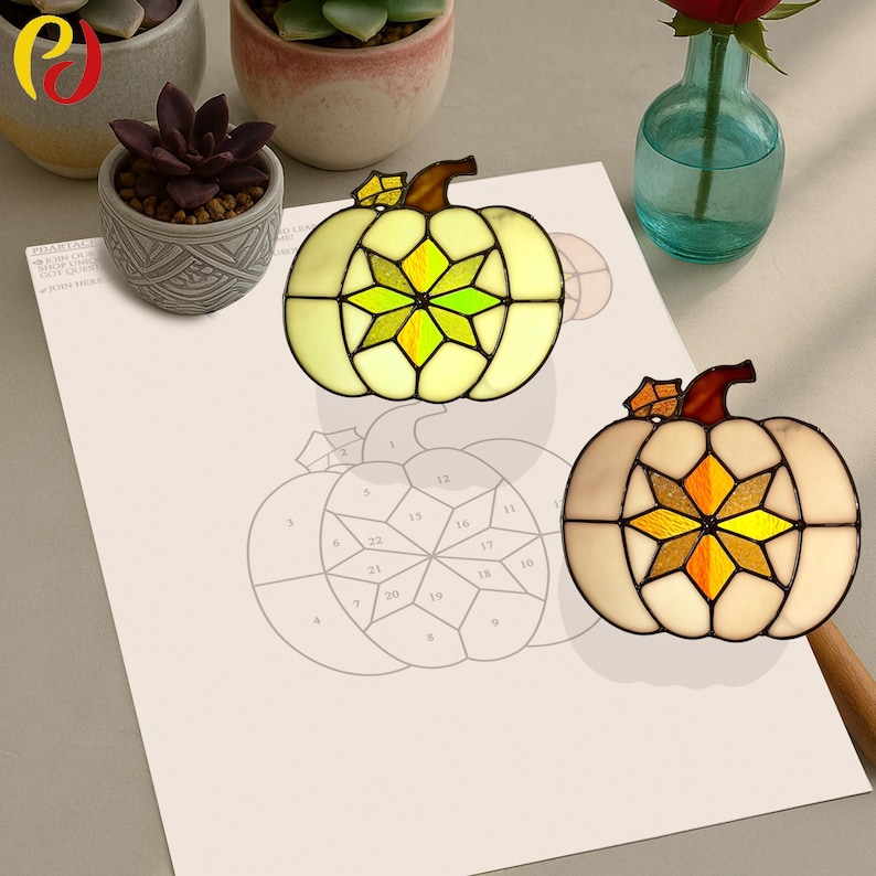 PDACE394 Digital Download Stained Glass Pattern – Patchwork Pumpkin ...