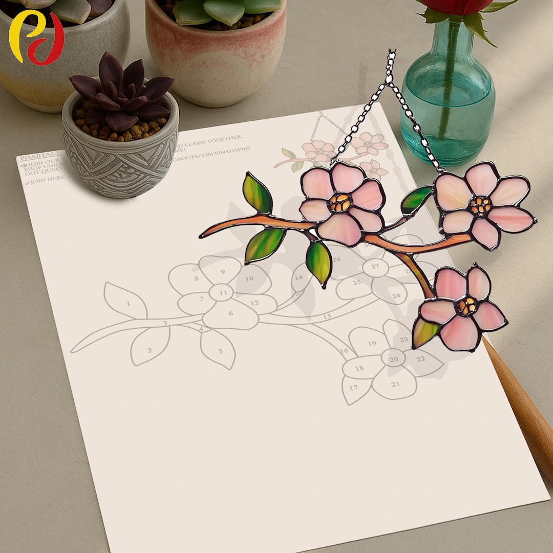 PD 211 Pink Flowering Dogwood Stained Glass Pattern Flower Stained ...