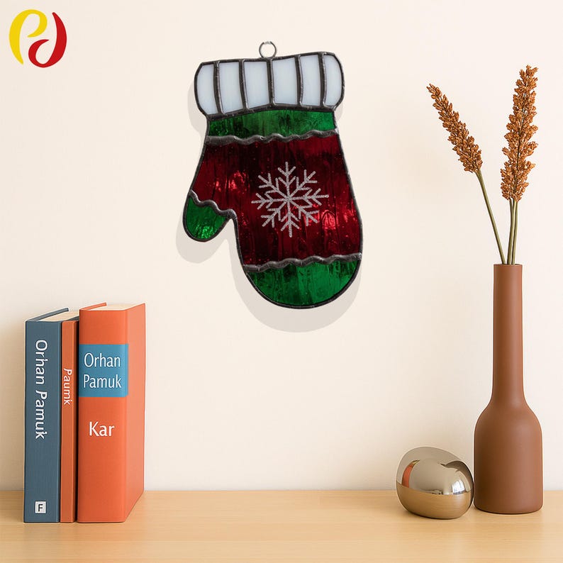 PDACE586 Christmas Mitten Stained Glass Pattern Template for Holiday ...