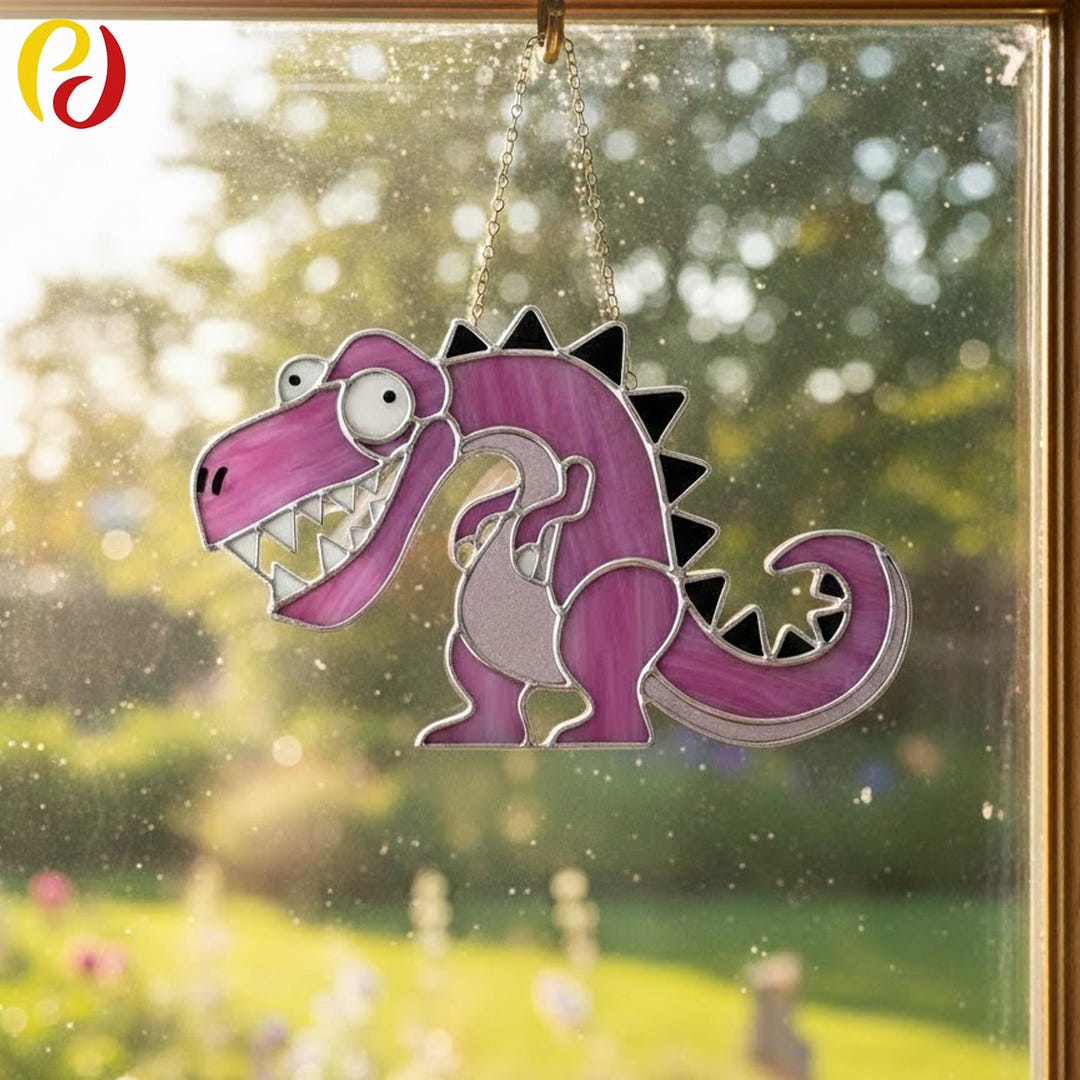 PDACE828 Cute Dinosaur Stained Glass Pattern, Kids Suncatcher Template ...