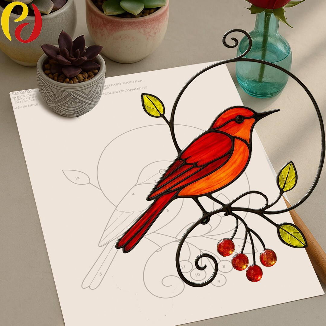 PDACE34 Birds Stained Glass Commercial Stained Glass Bird Pattern ...