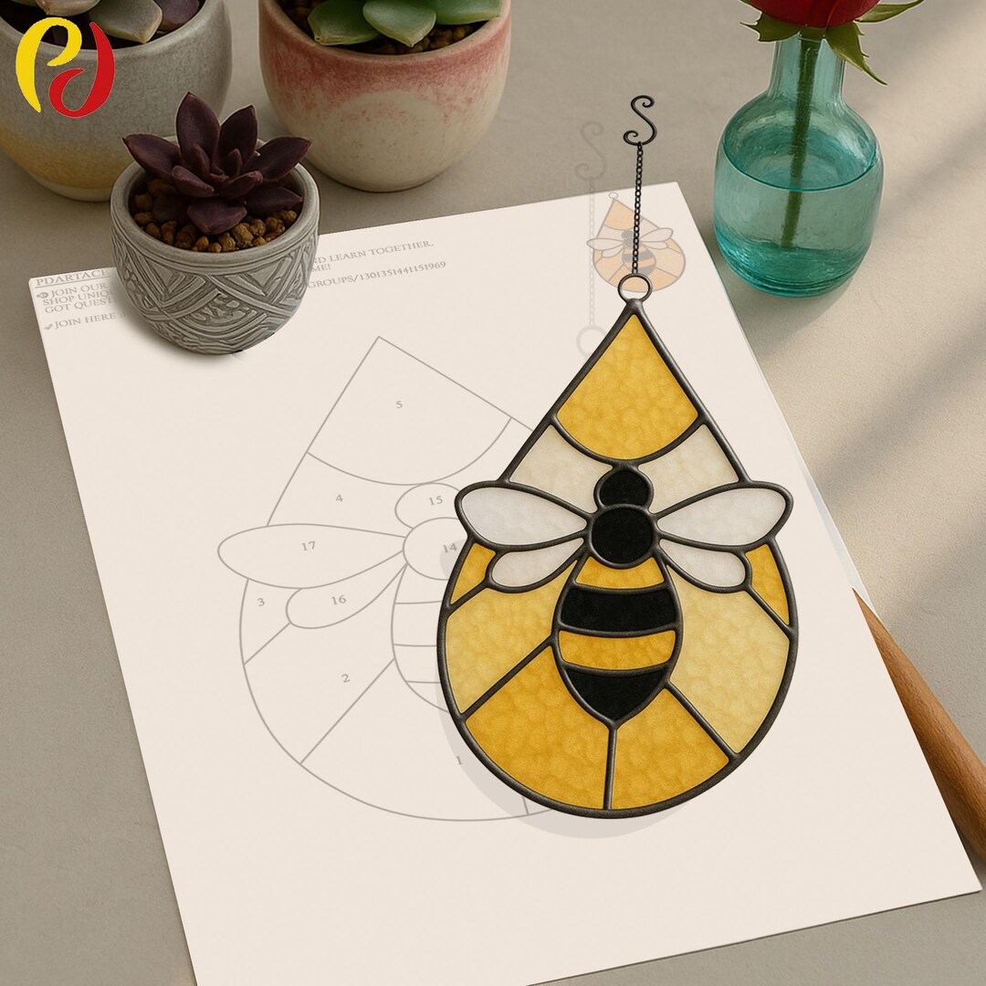 PDACE69 Teardrop Bee Stained Glass Pattern, Stained Glass Patterns ...