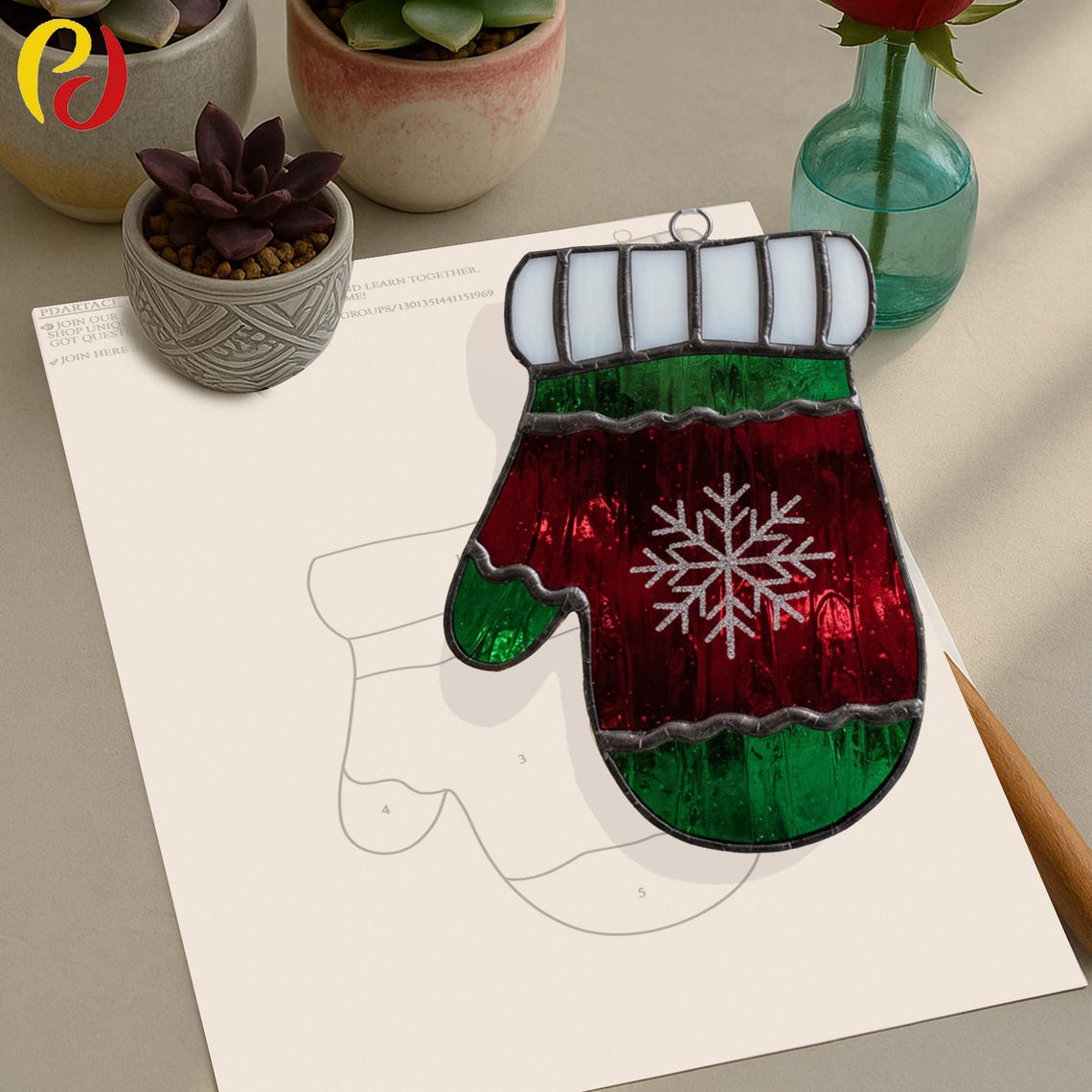 PDACE586 Christmas Mitten Stained Glass Pattern Template for Holiday ...