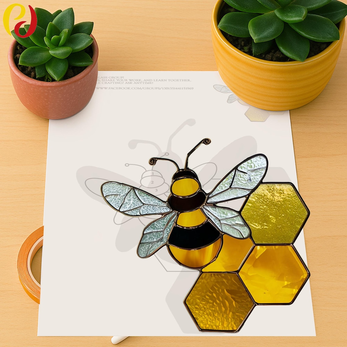 PDACE639 Honey Bee Stained Glass Pattern With Honeycomb – Nature Insect ...