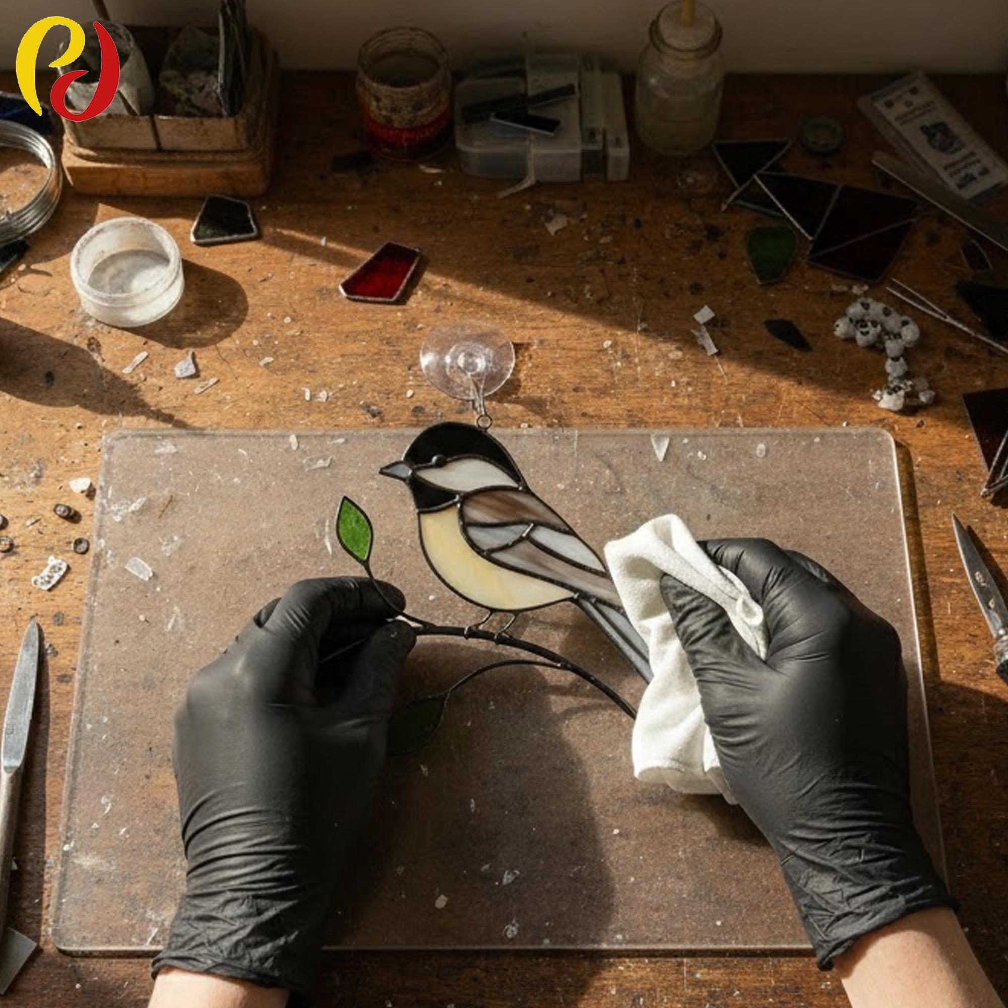 PDACE776 Chickadee Stained Glass Pattern PDF, Bird on Branch Suncatcher ...