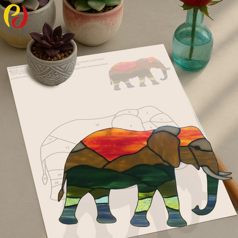 PDACE659 Stained Glass Elephant Pattern, Wildlife Suncatcher Design ...