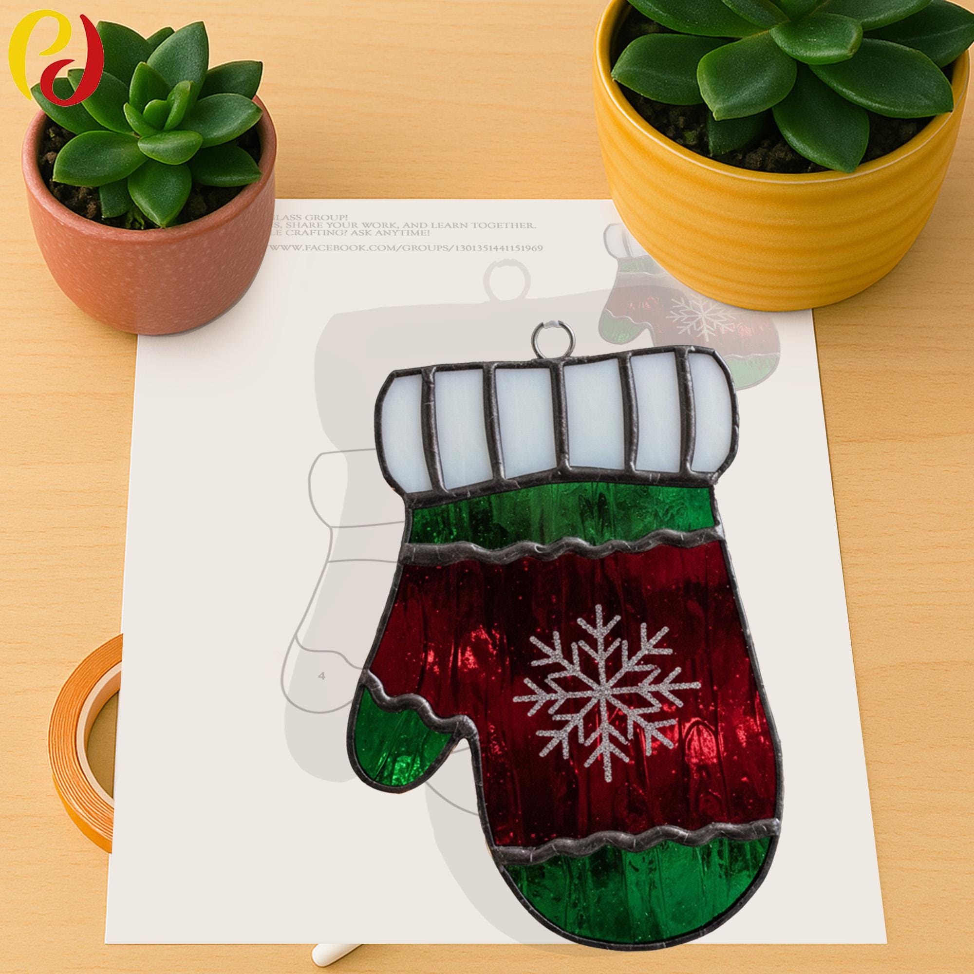 PDACE586 Christmas Mitten Stained Glass Pattern Template for Holiday ...
