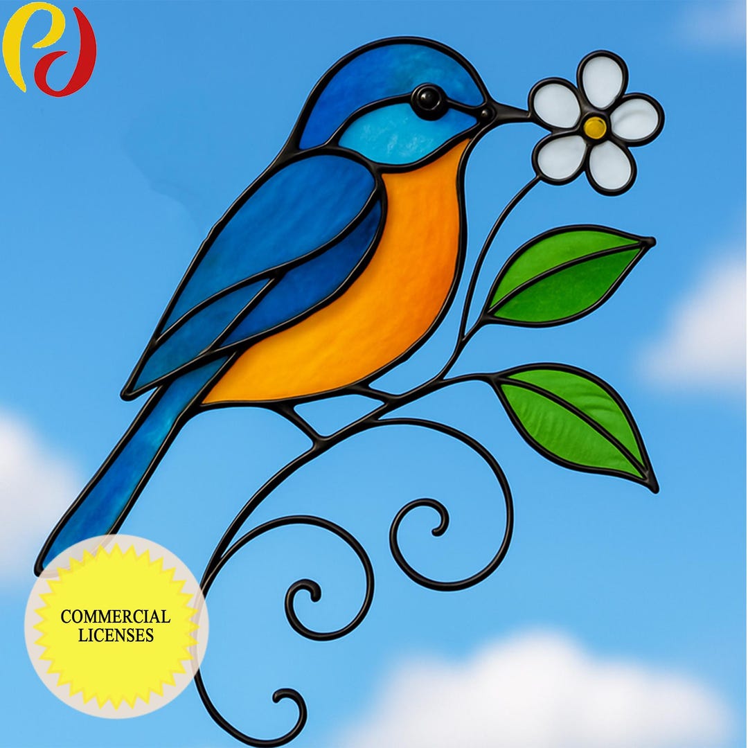 PDACE18 Commercial Stained Glass Bird Pattern – Couple of Chickadees ...