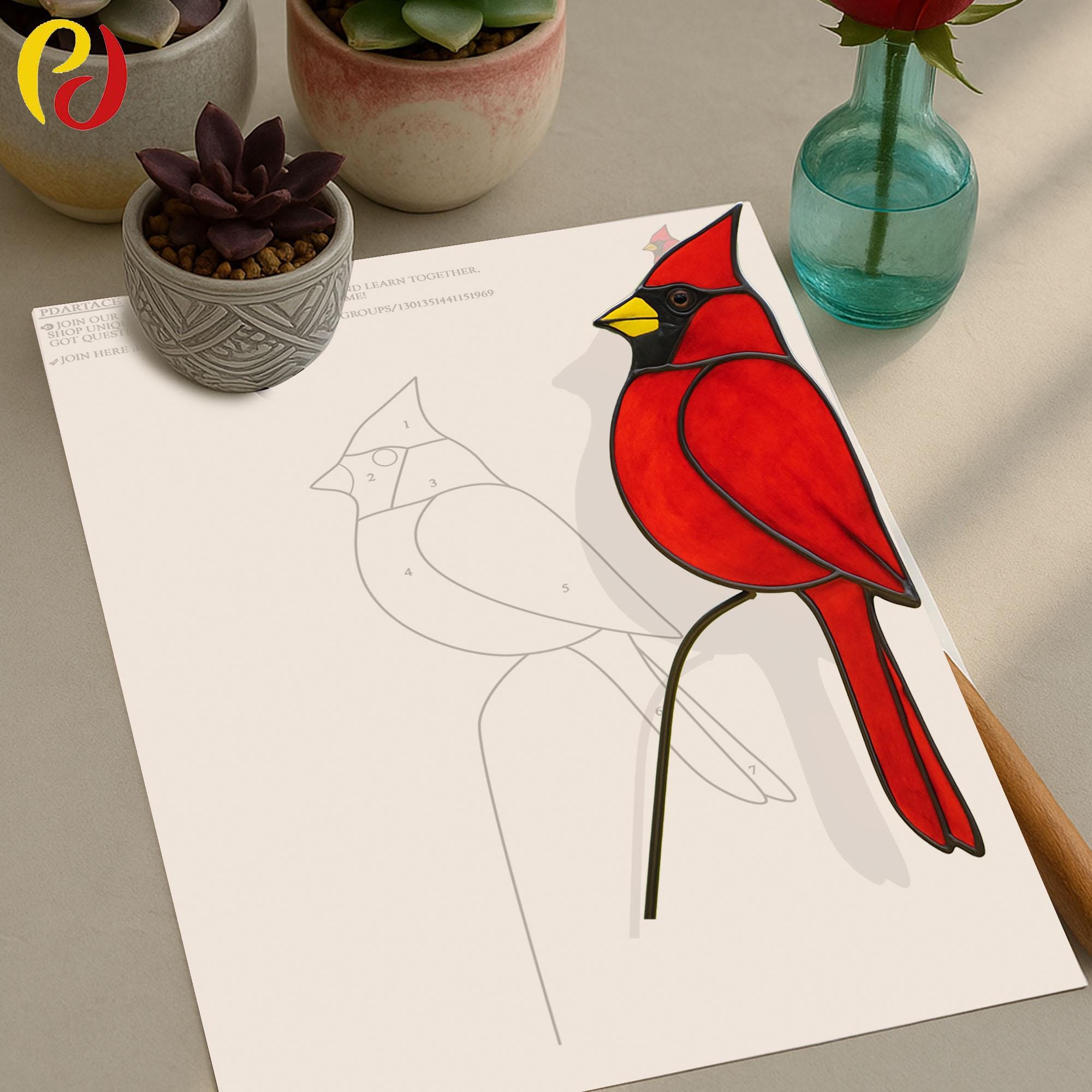 Digital Downloads Pattern PDACE76 Stained Glass Red Cardinal Plant ...