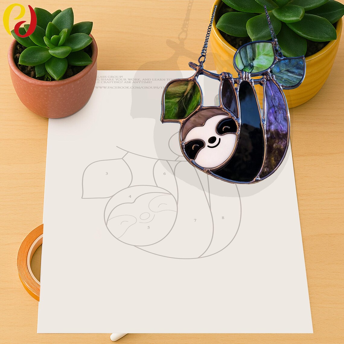 PDACE244 Stained Glass Sloth Window Hanging, Sloth Glass Suncatcher ...