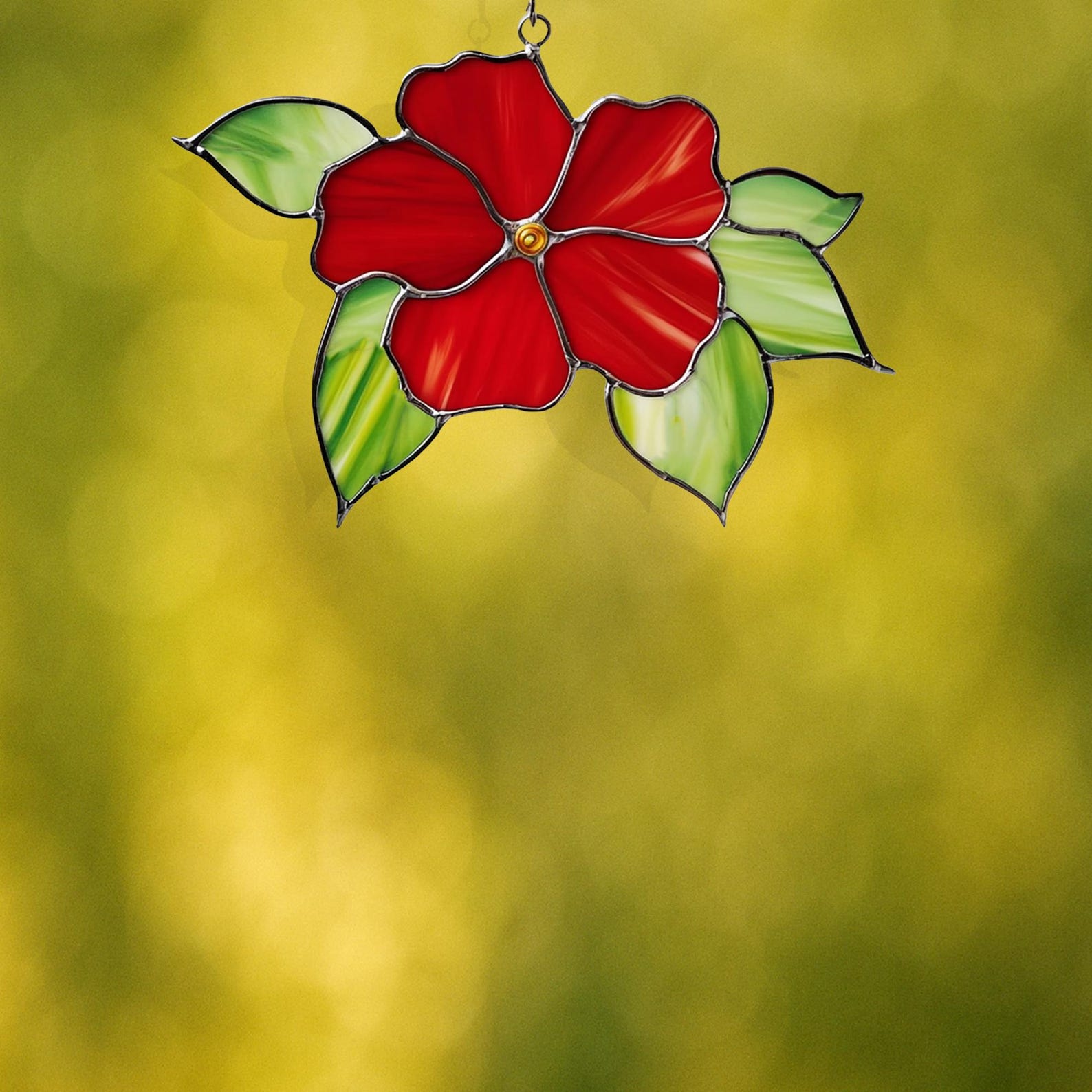 PD 80 Hibiscus Red Flower Stained Glass Mothers Day Gift, Gift, Stained ...