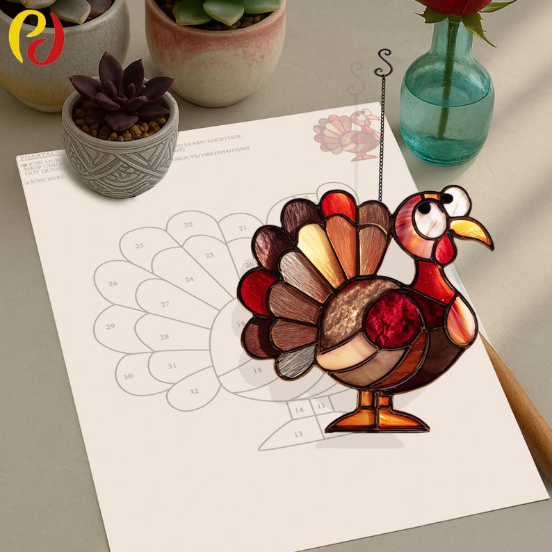 Pattern – PDACE184 Stained Glass Turkey | Digital PDF Template, Wire ...