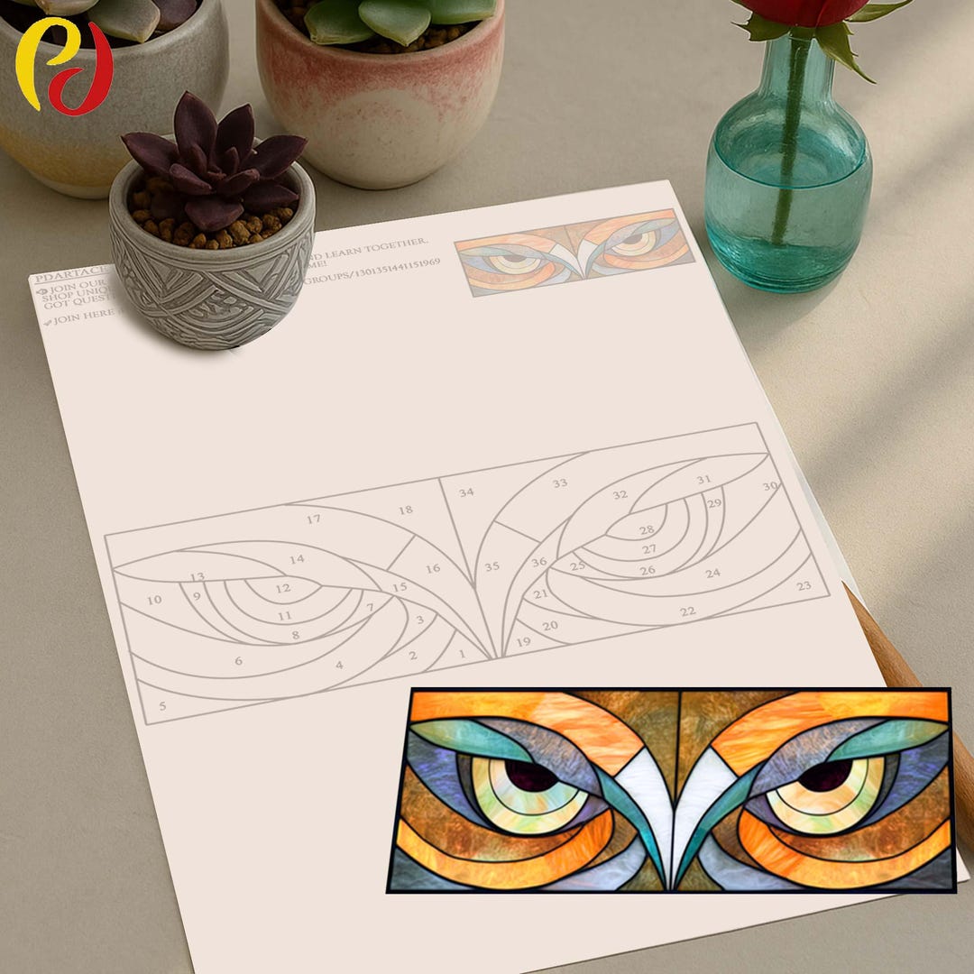 PD 412 Owl Eyes Stained Glass Pattern Stained Glass, Stained Glass ...