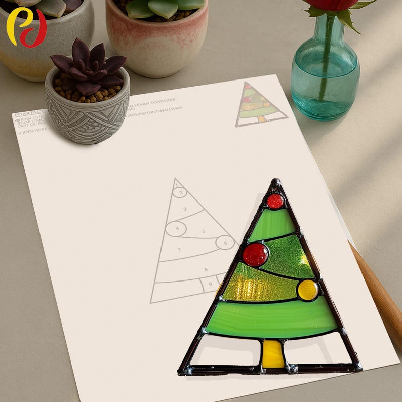 Christmas Tree Stained Glass Pattern, Holiday Ornament Template, DIY ...