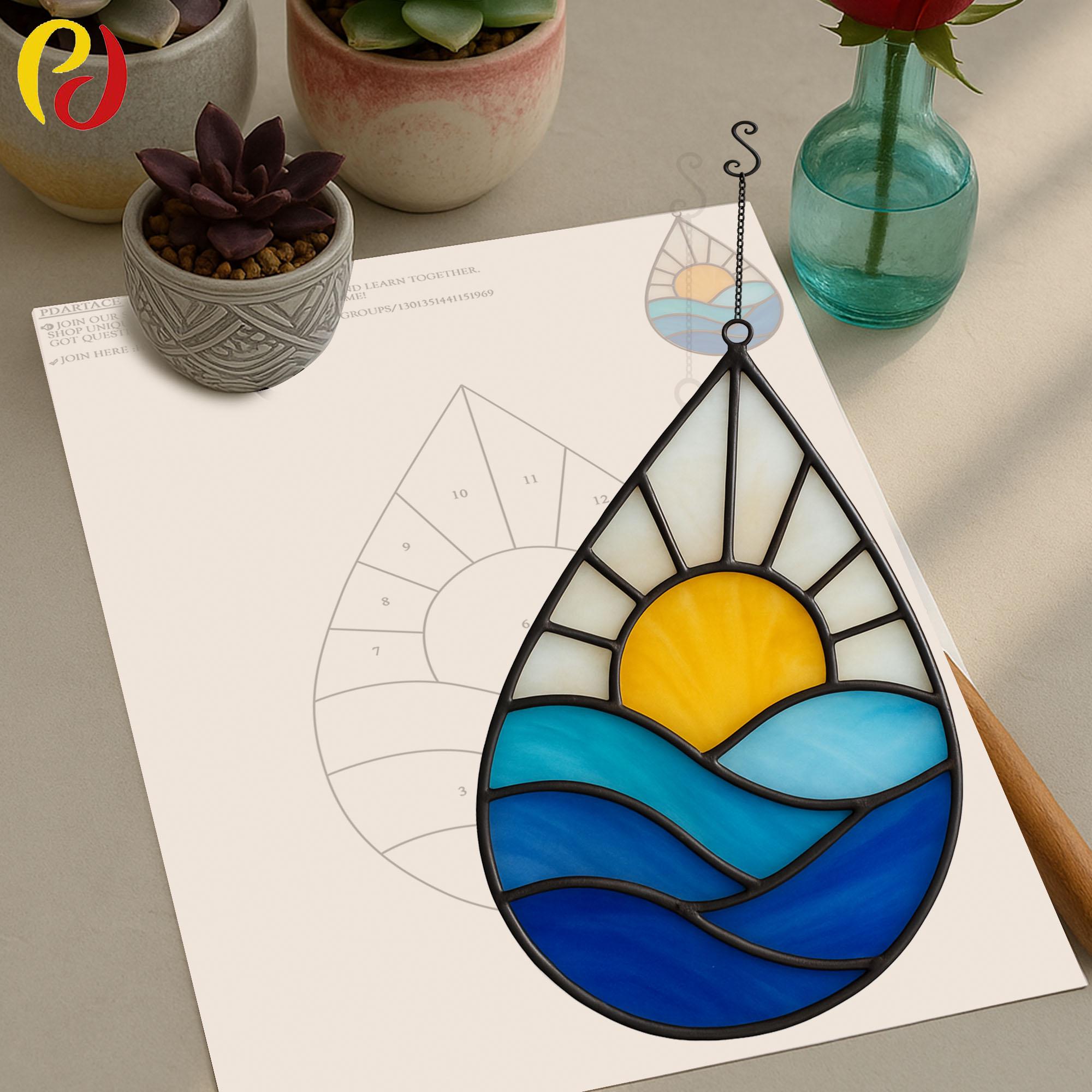 PDACE72 Teardrop Sunrise Stained Glass Pattern, Stained Glass Patterns ...