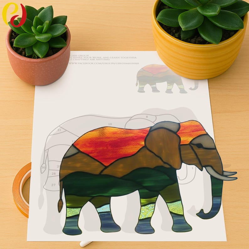 PDACE659 Stained Glass Elephant Pattern, Wildlife Suncatcher Design ...
