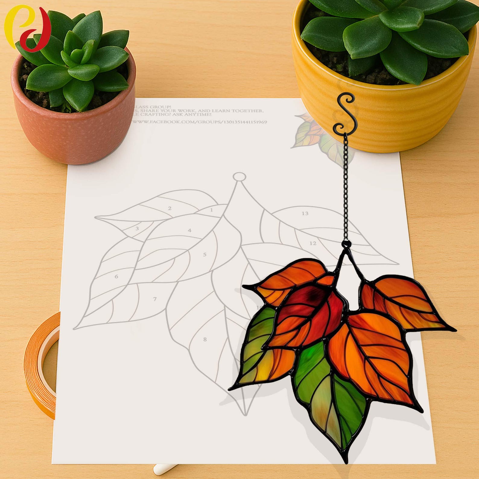PD 416 Autumn Leaves in Stained Glass,beginner Pattern,diy Stained ...