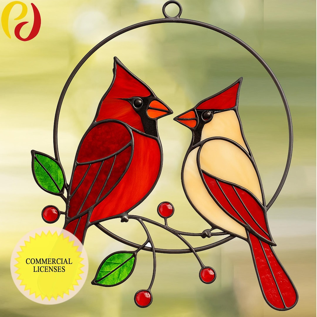 PDACE33 Commercial Stained Glass Bird Pattern – Cardinal | Digital PDF ...