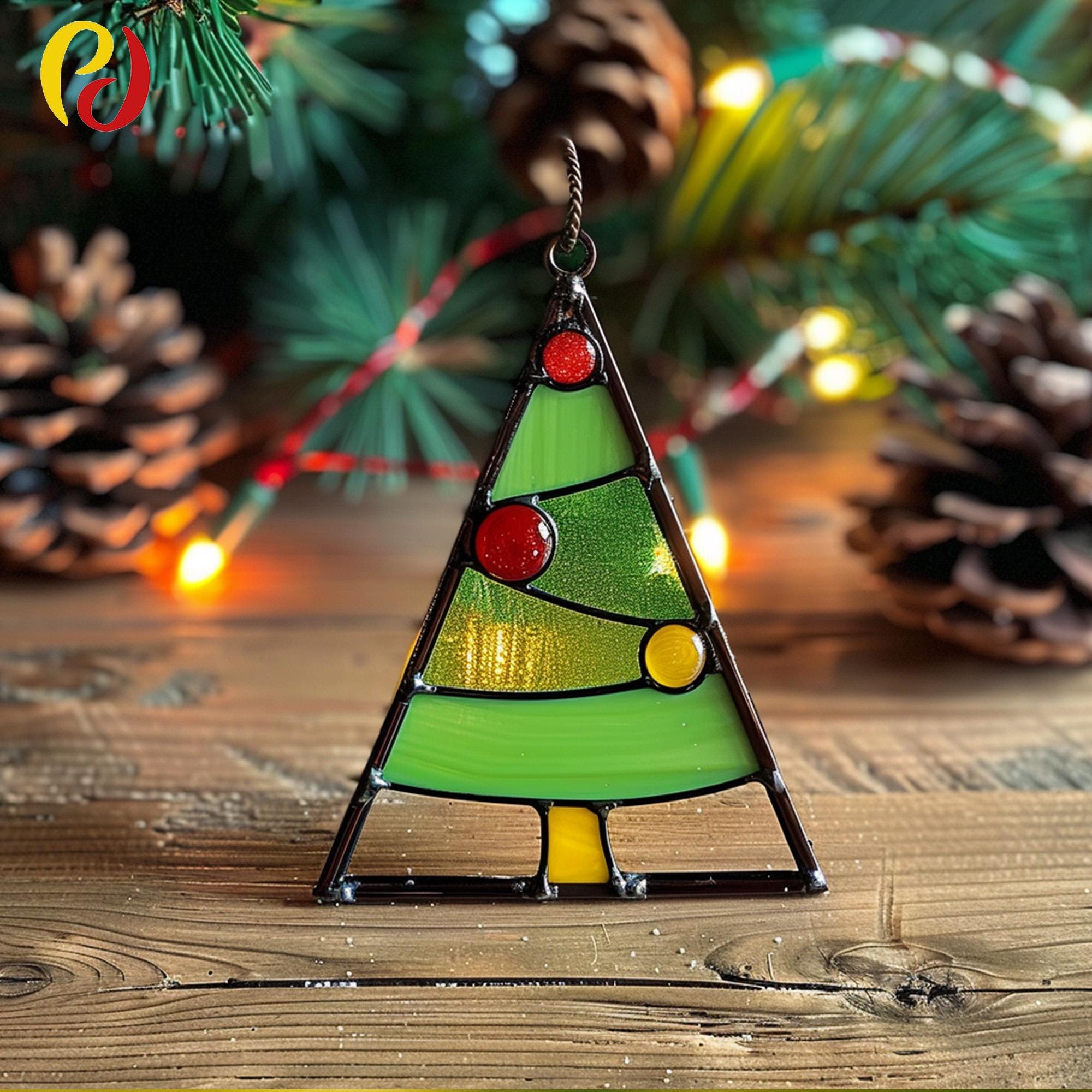 Christmas Tree Stained Glass Pattern, Holiday Ornament Template, DIY ...