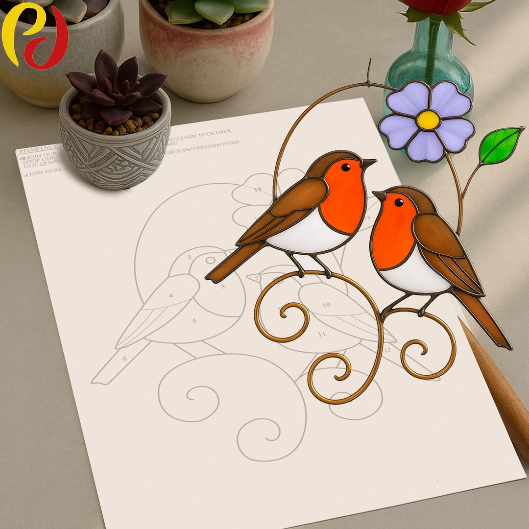 PDACE43 Couple Robin Stained Glass Bird Pattern – Robin | Digital PDF ...