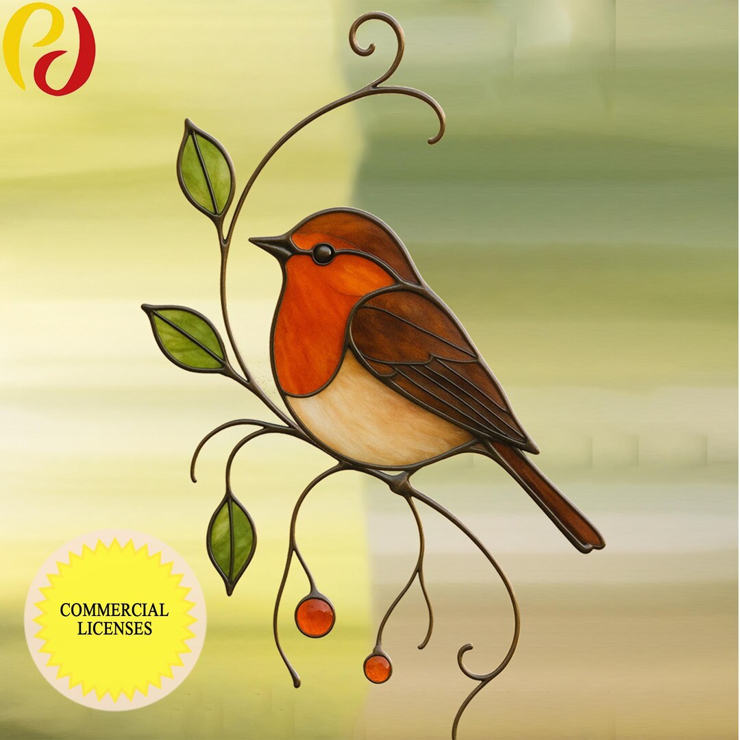PDACE42 Robin Commercial Stained Glass Bird Pattern – Robinon Holly ...