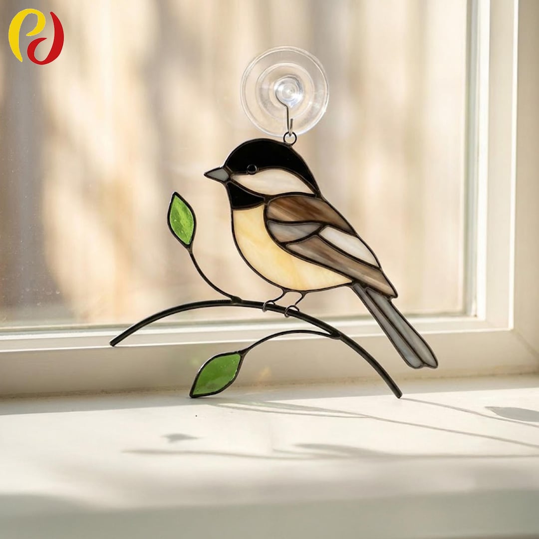 PDACE776 Chickadee Stained Glass Pattern PDF, Bird on Branch Suncatcher ...