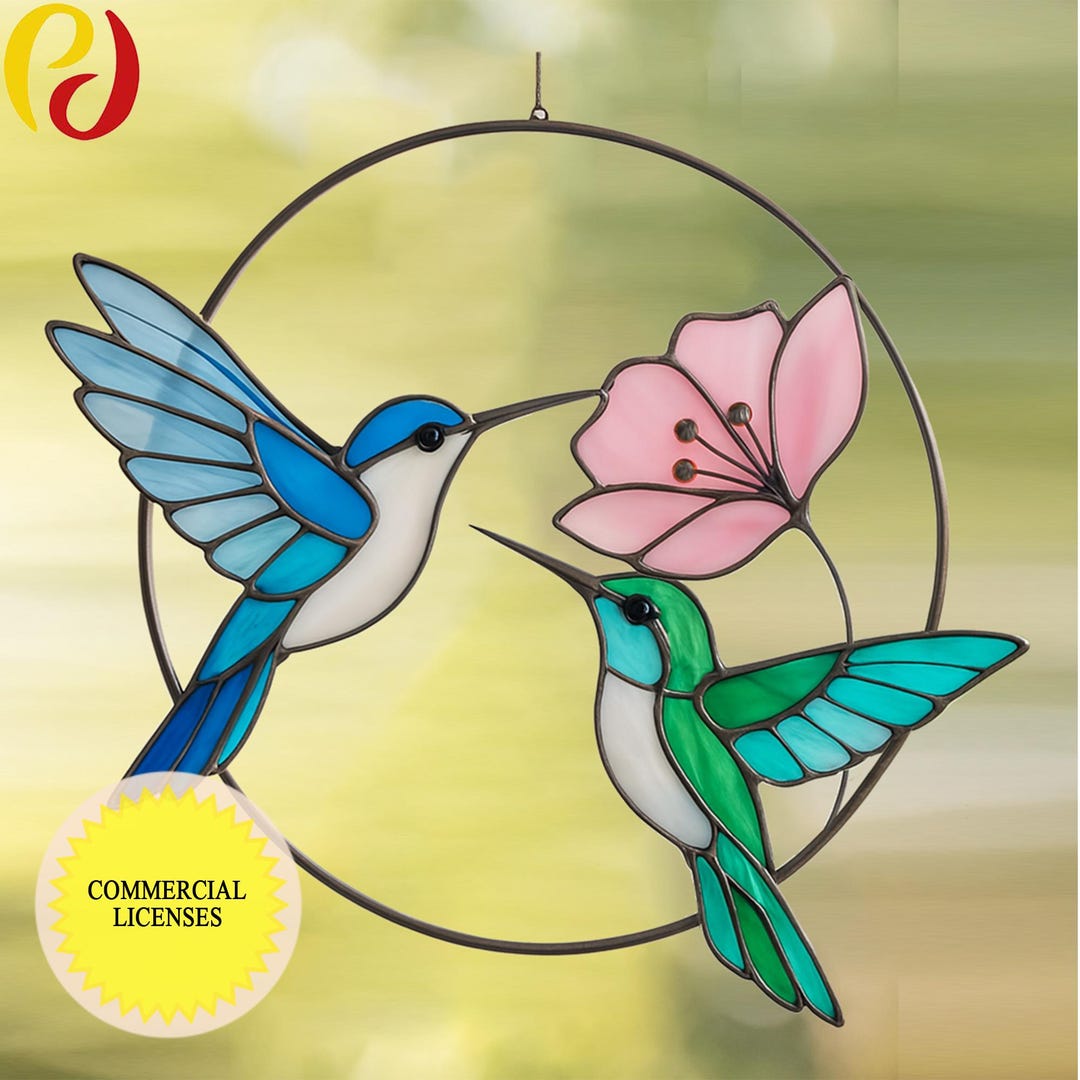 PDACE29 Commercial Stained Glass Bird Pattern – Hummingbirds and ...