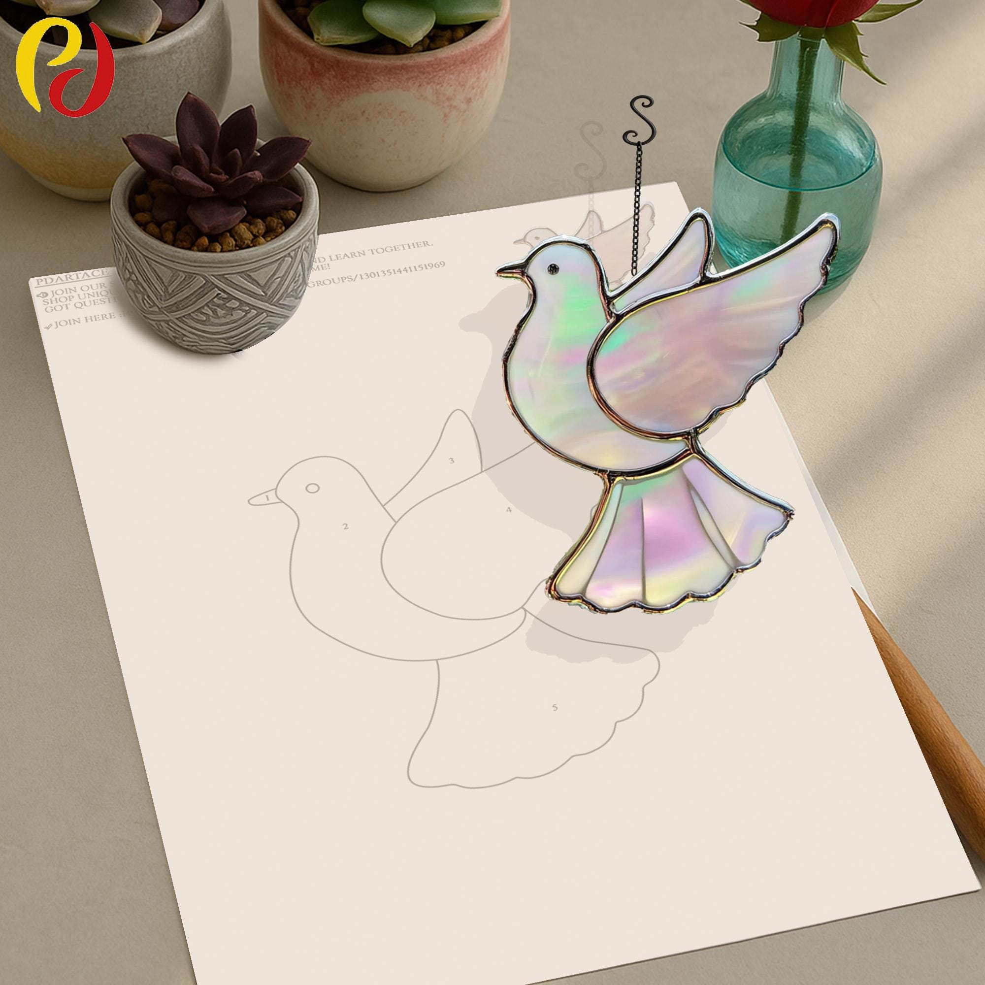 PD 185 Dove Stained Glass Pattern White Dove, Modern Suncatcher, DIY ...