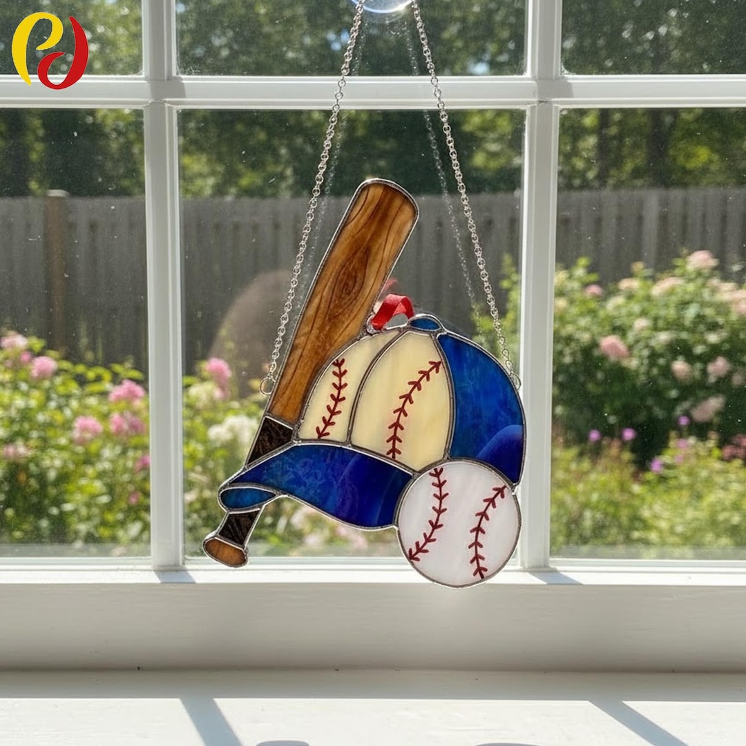 PDACE737 Baseball Bat Cap Ball Pattern PDF, Stained Glass Sport ...