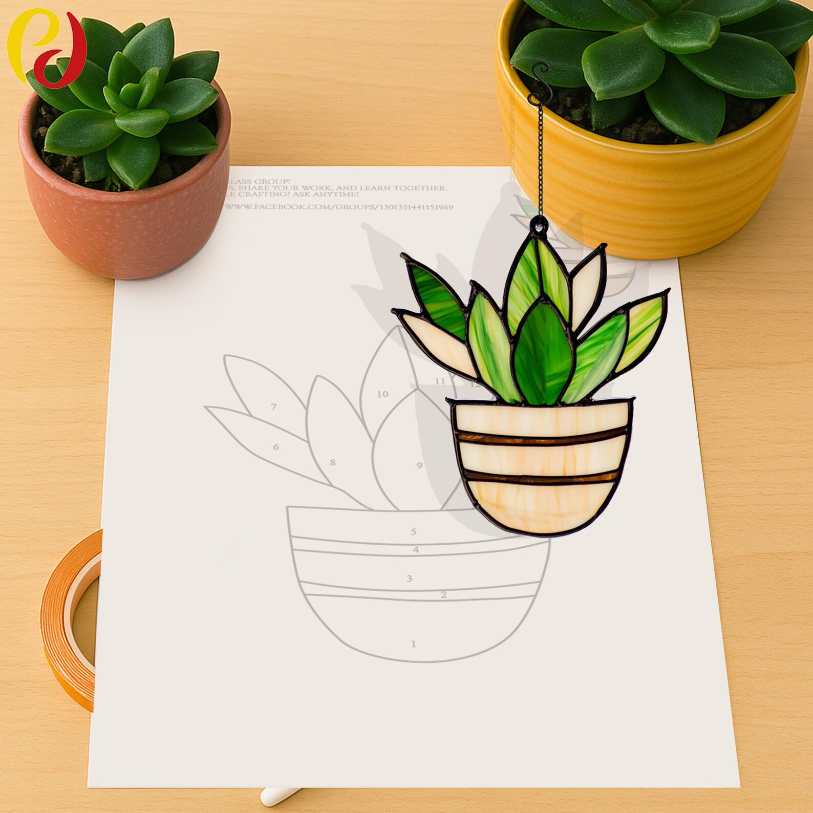 PD 204 Mini Stained Glass Plant Pot Patterns ,DIY Stained Glass,digital ...