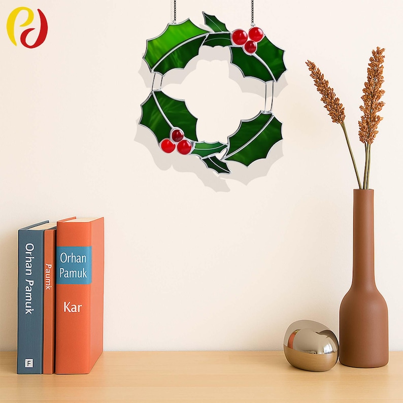 PD 389 Christmas Wreath, Wire Frame Design, DIY Suncatcher Stained ...