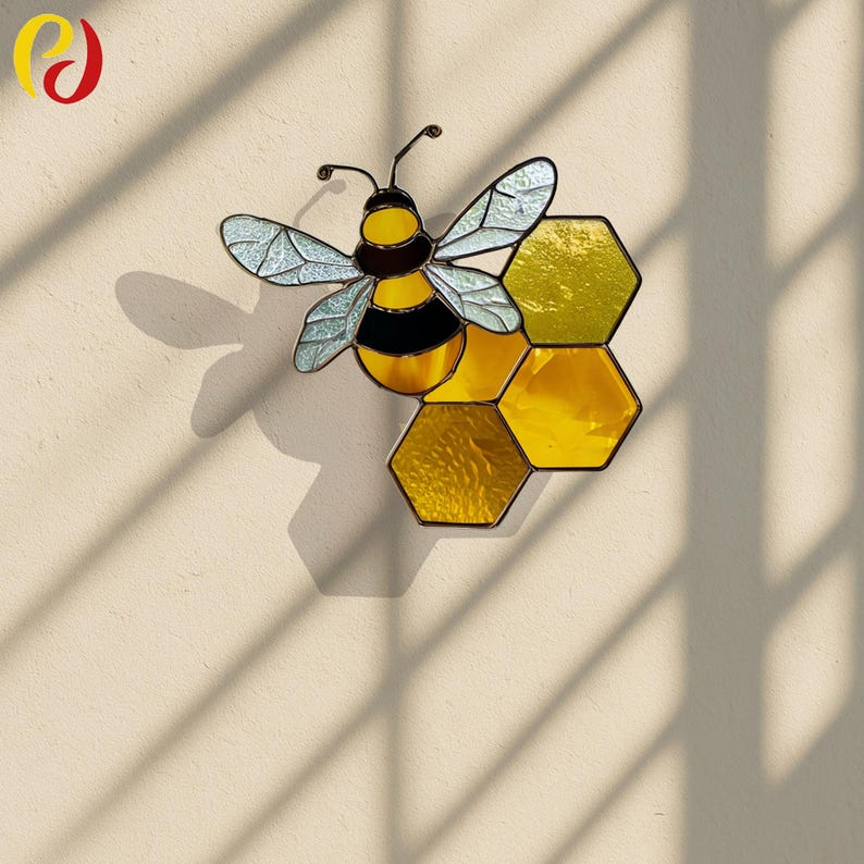 PDACE639 Honey Bee Stained Glass Pattern With Honeycomb – Nature Insect ...