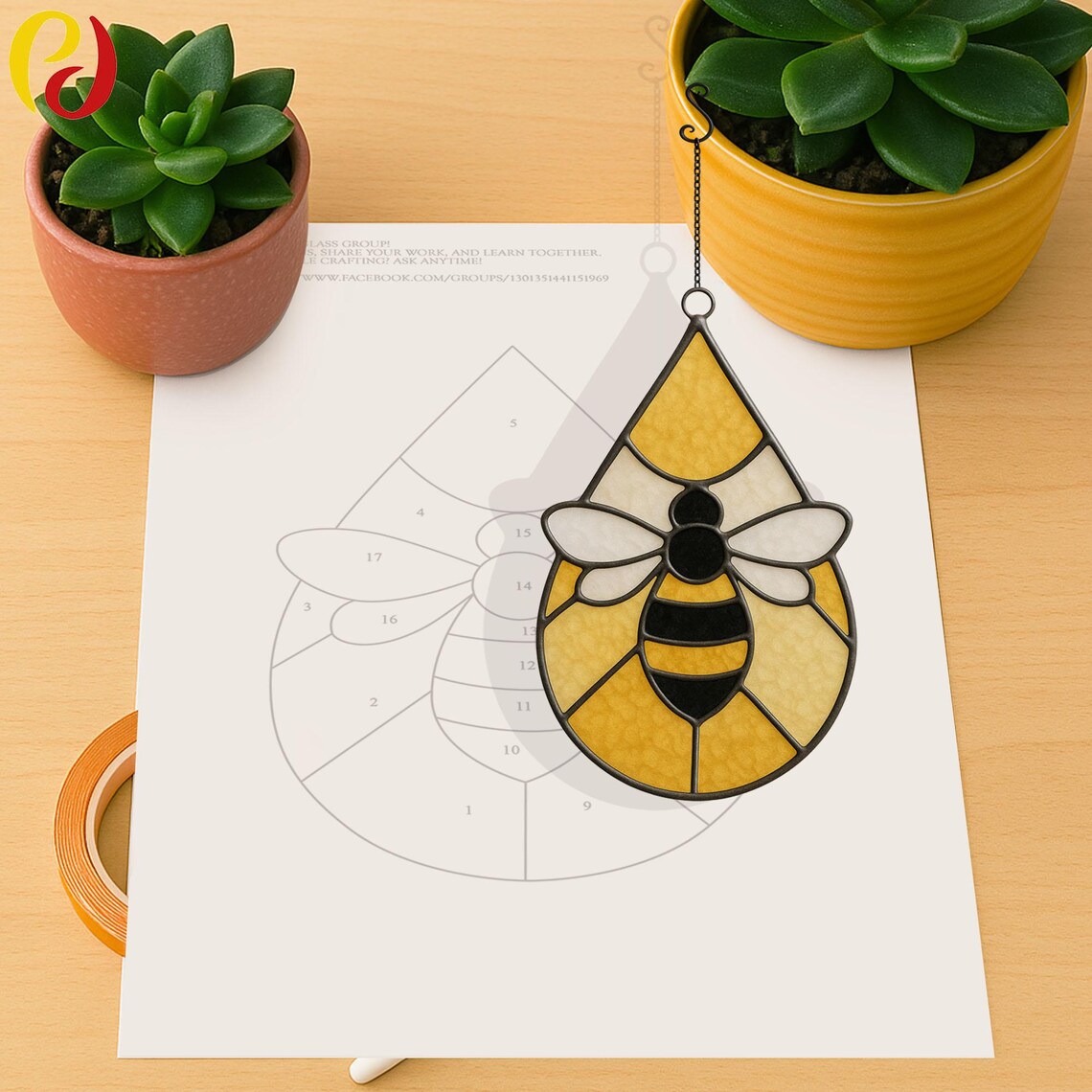 PDACE69 Teardrop Bee Stained Glass Pattern, Stained Glass Patterns ...