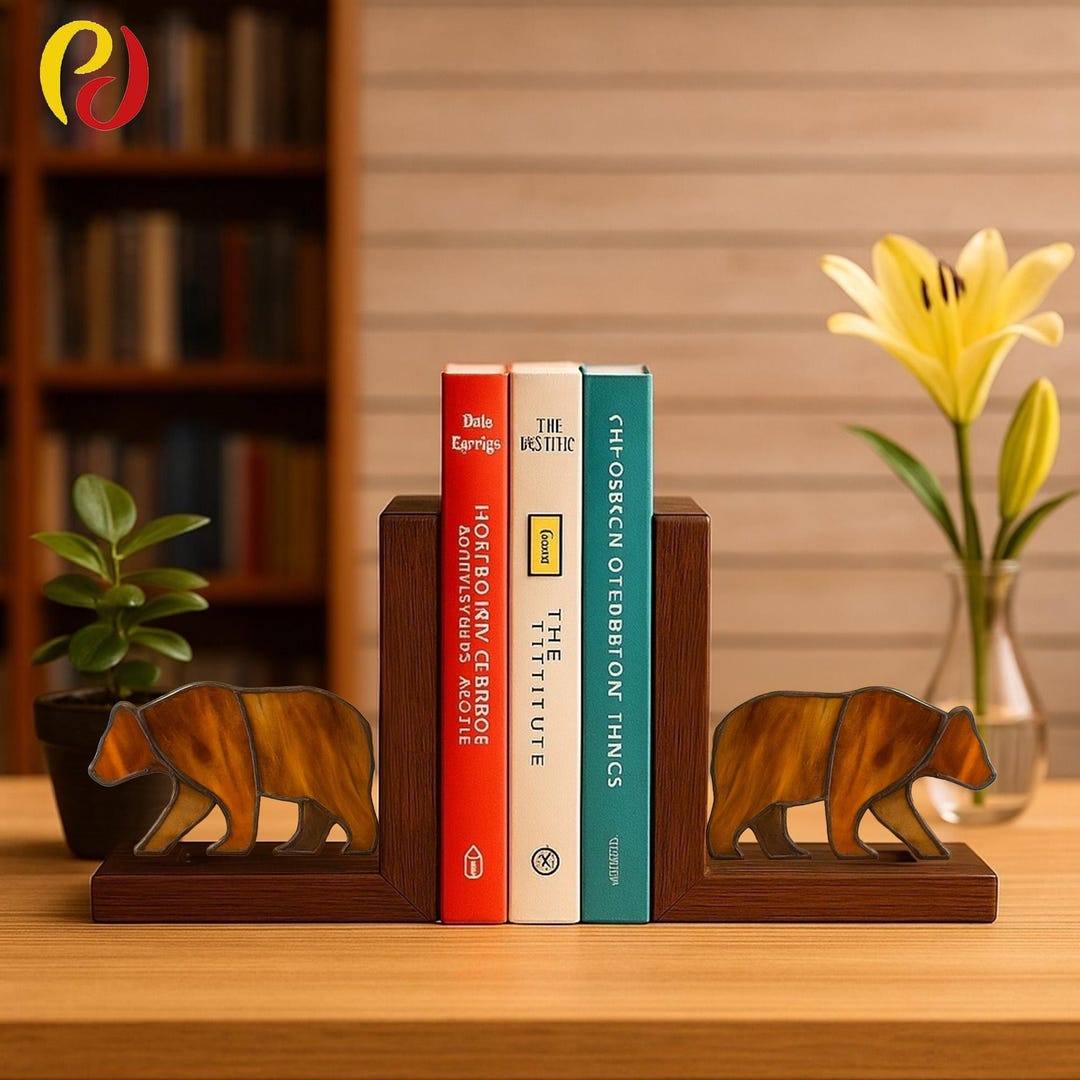 PDACE490 Bear Stained Glass Bookends Pattern, Rustic Woodland Decor ...