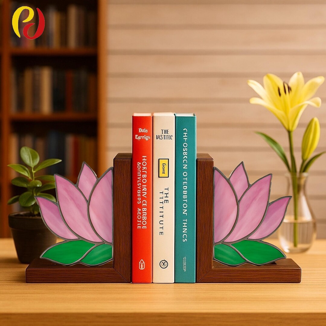 PDACE480 Lotus Flower Stained Glass Bookend Pattern, DIY Glass Art ...