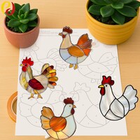Hen and Rooster Stained Glass Pattern Bundle: DIY Festive PDF (A3) - Etsy