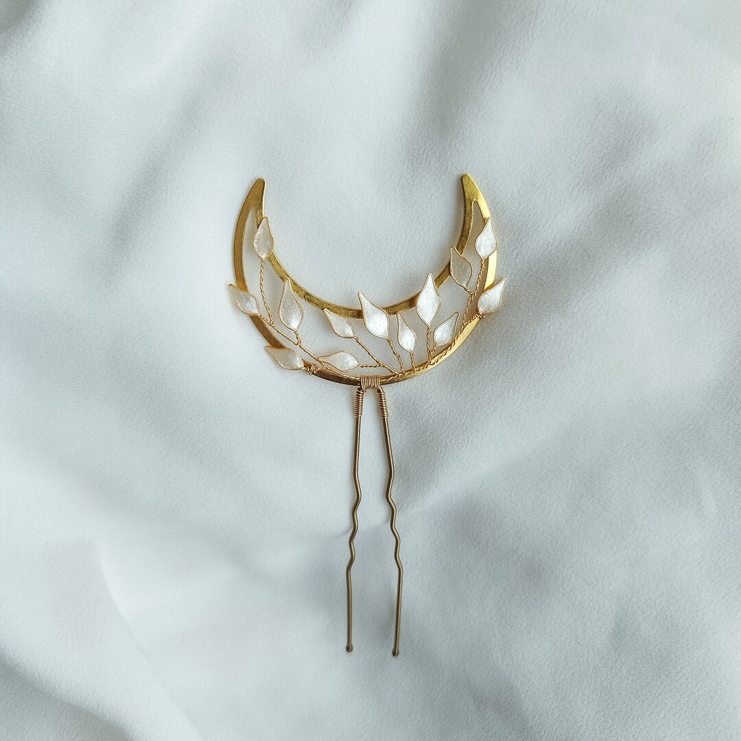 Celestial Moon Hair Pin Gold Crescent Bridal Hair Pin Boho Wedding Hair ...