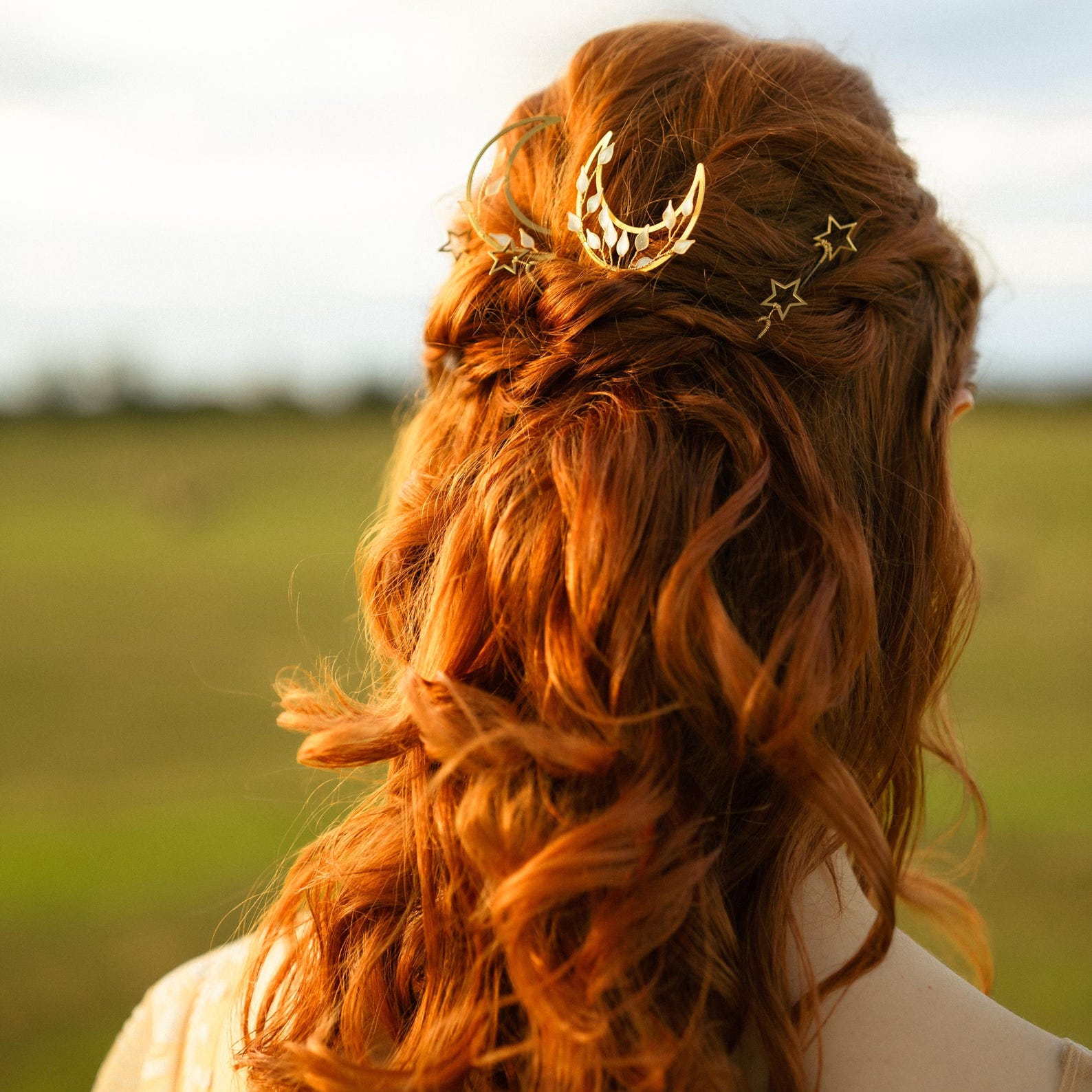 Moon Hair Pin, Lunar Gold Wedding Hair Pin, Celestial Gold Bridal Hair ...