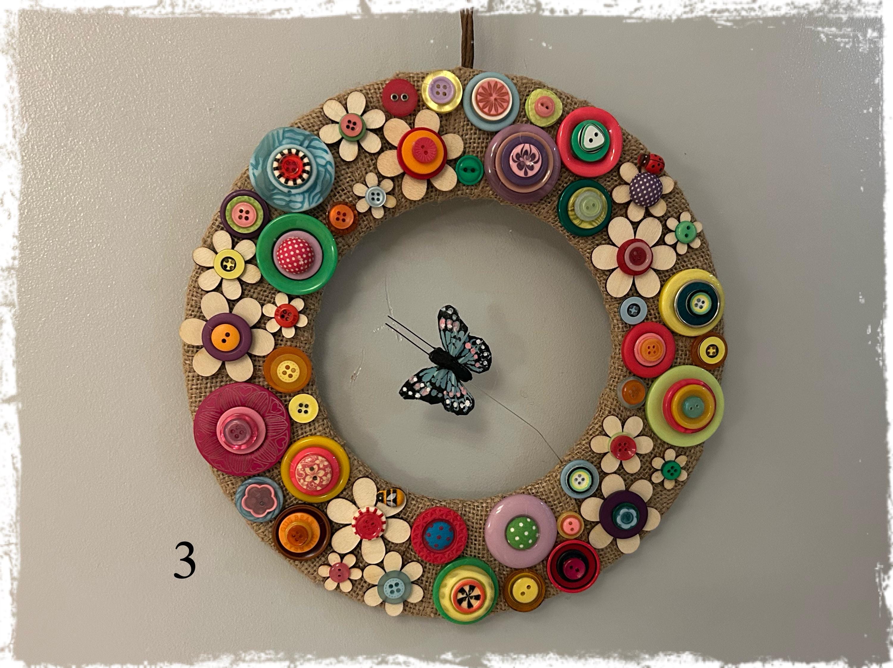 Button Flower Wreath With Butterfly Accent, Home Decor - Etsy