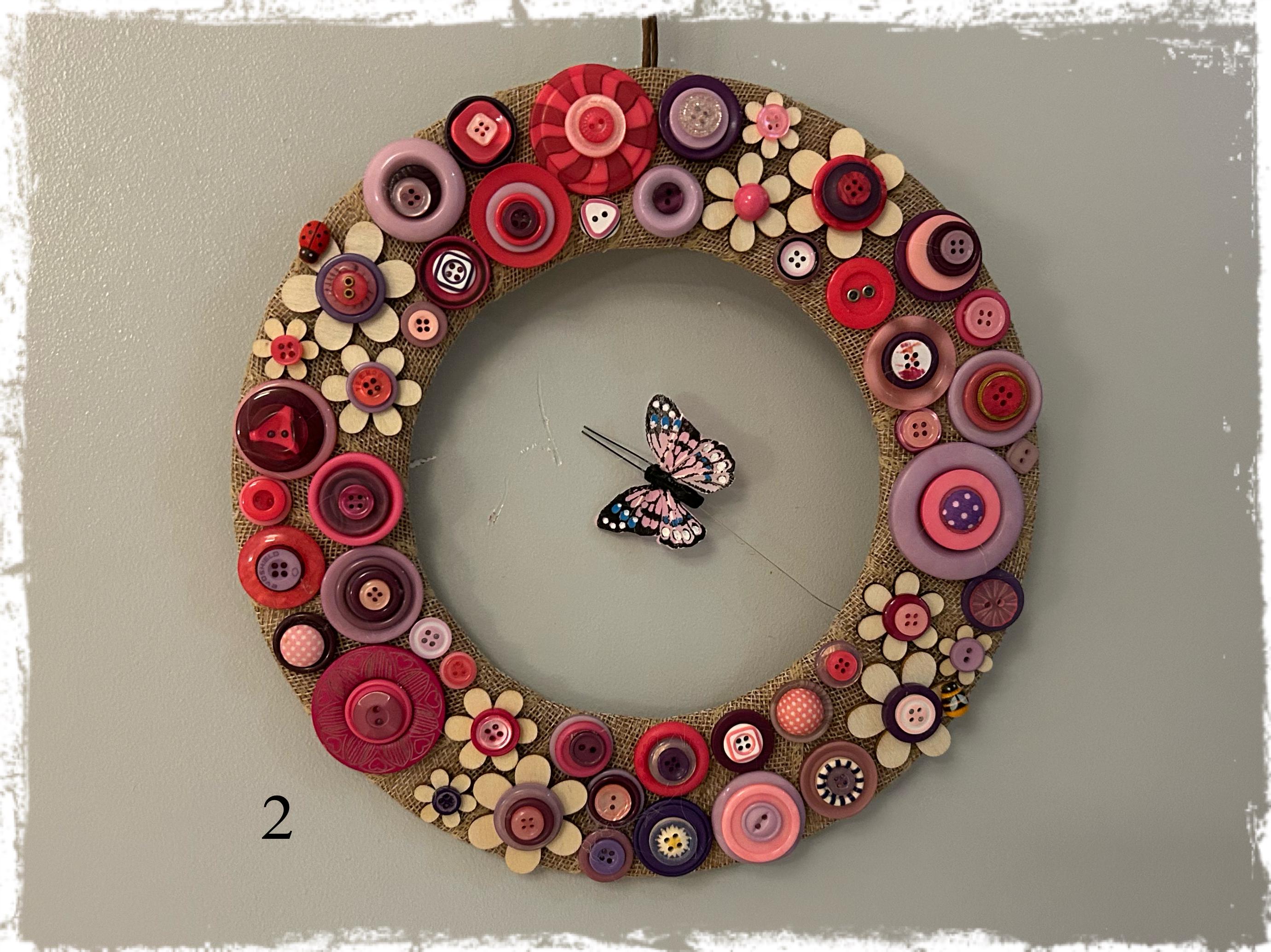 Button Flower Wreath With Butterfly Accent, Home Decor - Etsy