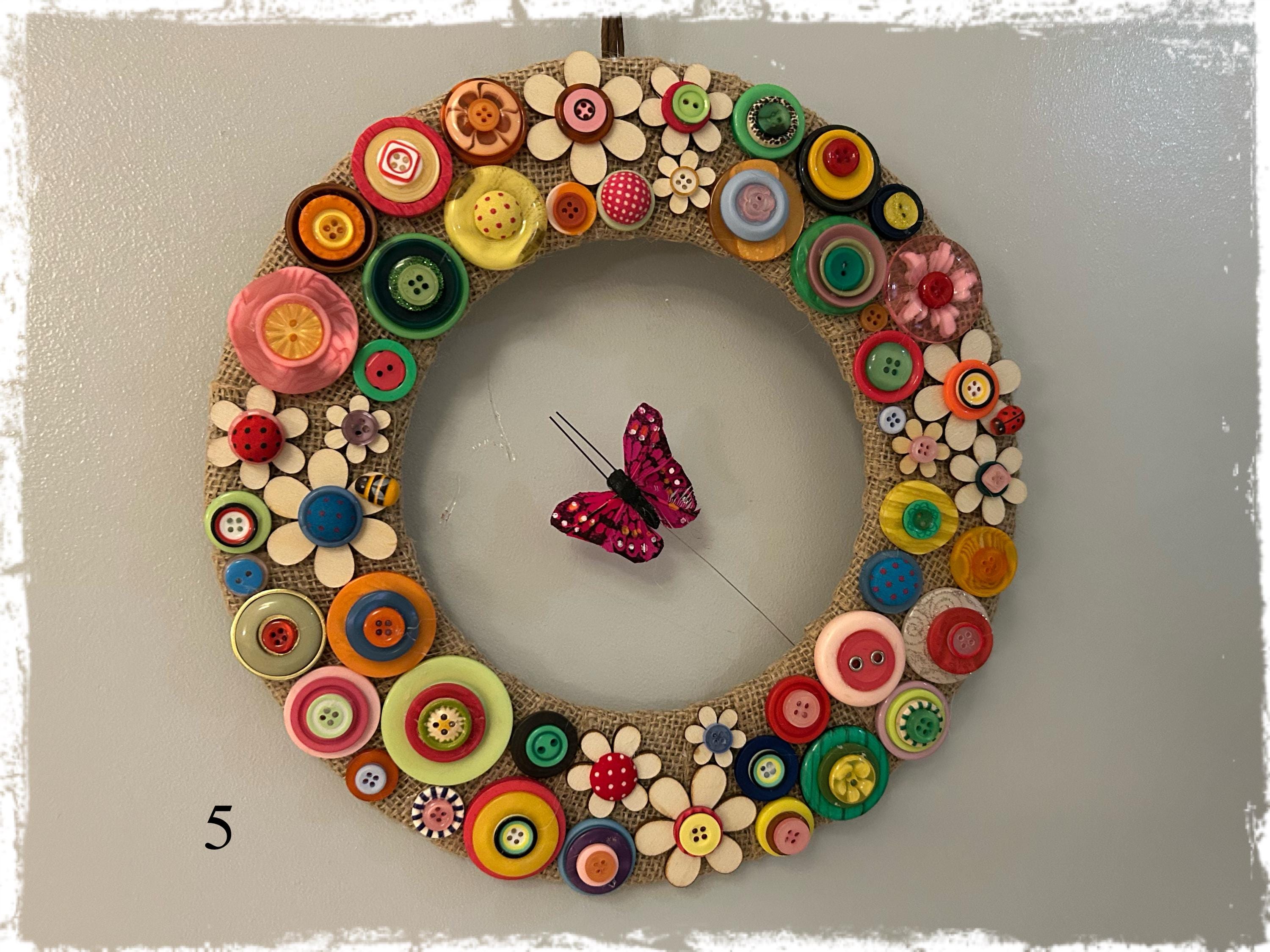 Button Flower Wreath With Butterfly Accent, Home Decor - Etsy