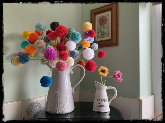Pom Pom Flowers home bouquets gifts for Her get Well gift wool Flowers unusual mother birthday Gift thankyou Gift valentine housewarming Etsy UK
