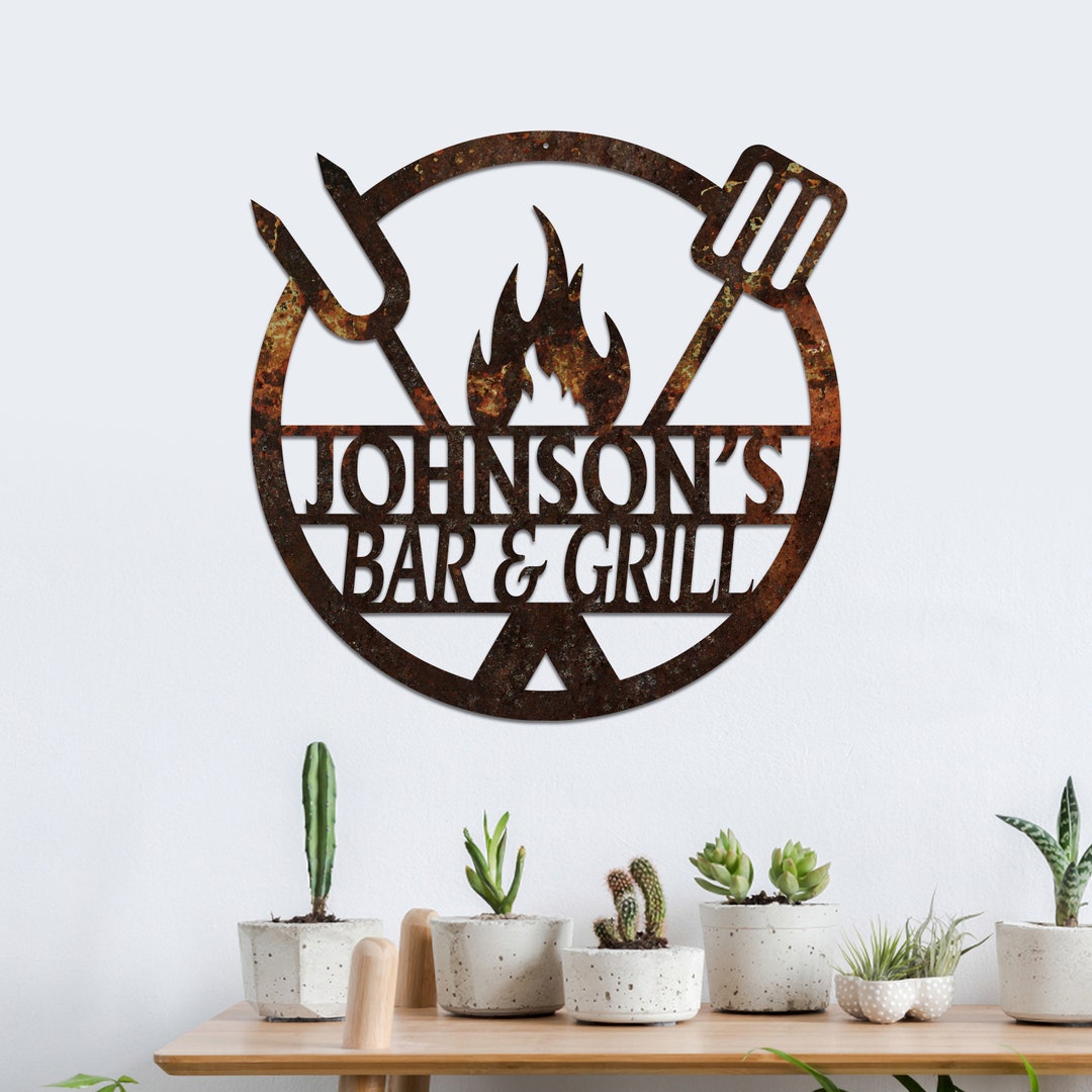Custom Rusty Metal Sign Bar and Grill BBQ Sign Backyard BBQ - Etsy