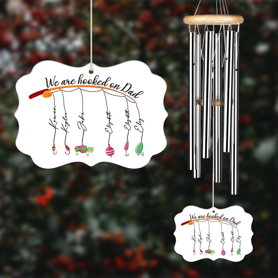 We Are Hooked on Dad Wind Chime Custom Kid Names Wind Chime - Etsy