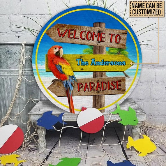 Personalized Beach Welcome to Paradise Wood Circle Sign Beach - Etsy