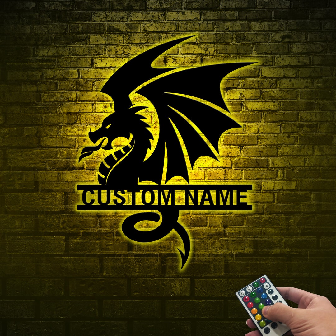 Personalized Dragon Metal Sign, LED Light Sign, Dragon Lover Gift ...