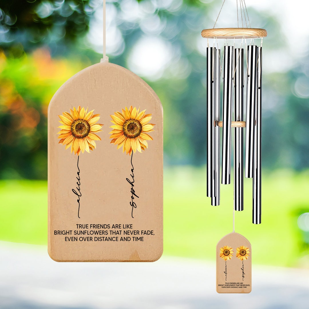 Personalized Bestie Wind Chime Sunflower Friend Best Friend - Etsy
