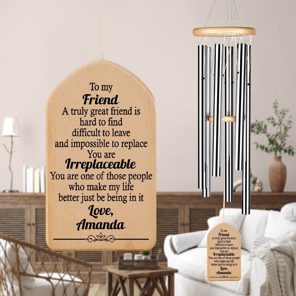 Personalized Bestie Wind Chime, To My Friend, You Are Irreplaceable ...