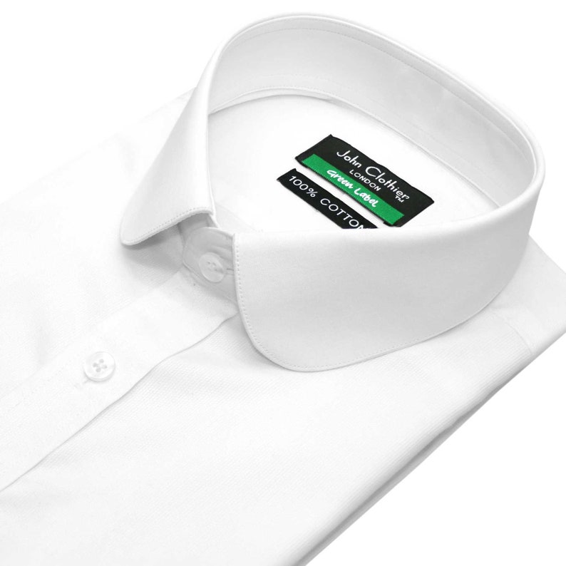 Penny Round Tip Collar White Men Shirt Solid White Cotton - Etsy